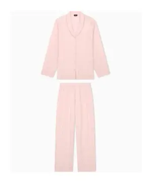 Emporio Armani Long Pyjama Set In Jacquard Viscose With Lace Details - Pink