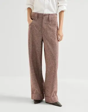 Brunello Cucinelli Virgin Wool Donegal Baggy Five-pocket Trousers With Monili - Wine Red