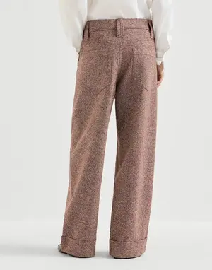 Brunello Cucinelli Virgin Wool Donegal Baggy Five-pocket Trousers With Monili - Wine Red