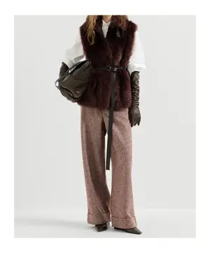 Brunello Cucinelli Virgin Wool Donegal Baggy Five-pocket Trousers With Monili - Wine Red