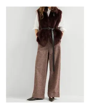 Brunello Cucinelli Virgin Wool Donegal Baggy Five-pocket Trousers With Monili - Wine Red