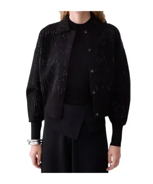 Liu Jo Rhinestone Embellished Relaxed Fit Knit Bomber Jacket