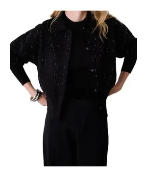 Liu Jo Rhinestone Embellished Relaxed Fit Knit Bomber Jacket