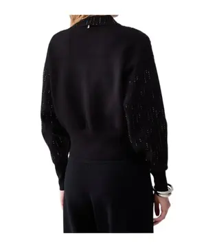Liu Jo Rhinestone Embellished Relaxed Fit Knit Bomber Jacket