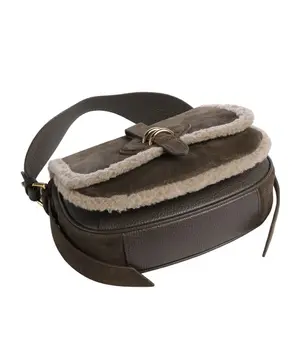 COCCINELLE Shearling-trim Suede Shoulder Bag
