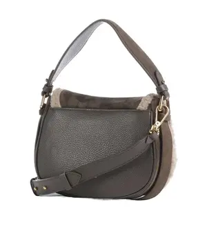 COCCINELLE Shearling-trim Suede Shoulder Bag
