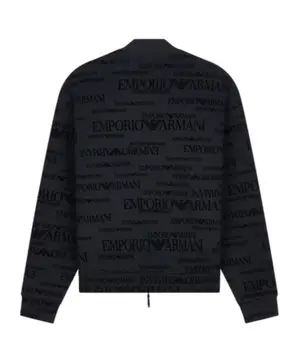 Emporio Armani Zip-up Sweatshirt In Double Jersey With All-over Flocked Logo