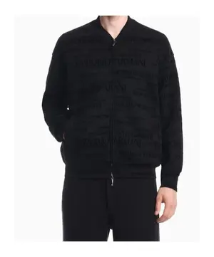 Emporio Armani Zip-up Sweatshirt In Double Jersey With All-over Flocked Logo