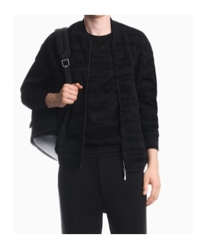 Emporio Armani Zip-up Sweatshirt In Double Jersey With All-over Flocked Logo