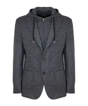 Eleventy Single-breasted Hooded Jacket - Grey