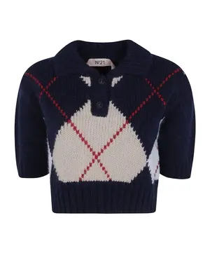 N.21 Short-sleeved Polo-collar Sweater - Black