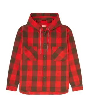 DIESEL® Distressed-hooded Shirt In Check Flannel