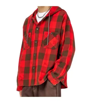DIESEL® Distressed-hooded Shirt In Check Flannel