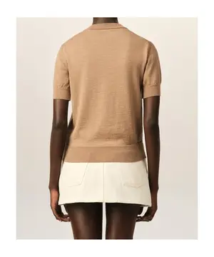 AMI Paris Brown Wool Short-sleeve Cardigan With De Coeur