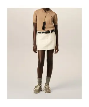 AMI Paris Brown Wool Short-sleeve Cardigan With De Coeur