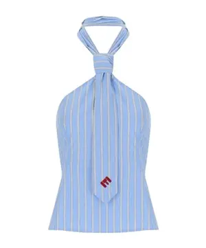 Essentiel Antwerp Jopje Striped Tie-detail Top - Light Blue/white