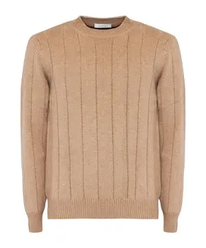 CRUCIANI Vertical Ribbed Crew Neck Knitted Sweater - Nude