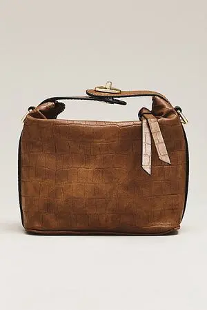 Maeve Faux-leather Croc Structured Bag - Chocolate