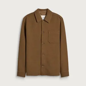 LES DEUX Twill Wool Overshirt - Rubber Brown