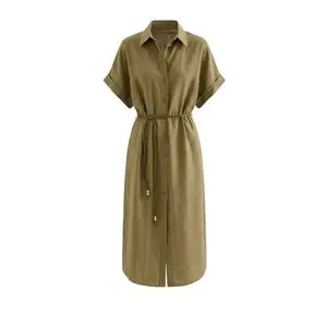 MONLICIA Solenne Cotton Midi Shirt Dress Khaki - Green