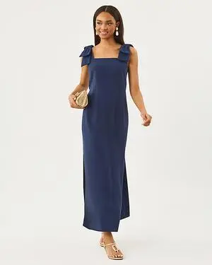 Lilly Pulitzer® Bernice Maxi Dress With Shoulder Bows And Slits - Navy