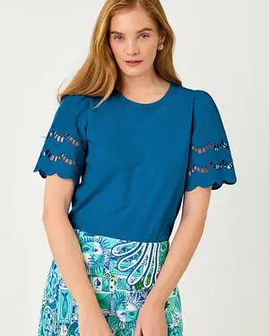 Lilly Pulitzer® Sebene Eyelet Knit Top - Blue