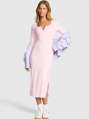 Pink All-day Soft Rib Long-sleeve Midi Dress Pink