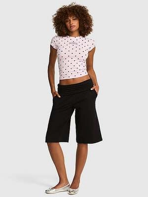 Pink All-day Cotton™ Foldover Long Shorts - Black