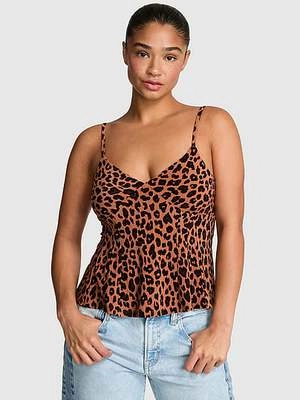 Pink Stretchy Knit Corset Tank Top - Print