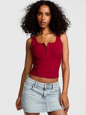 Pink All-day Soft Rib Hook-and-eye Tank Top - Red