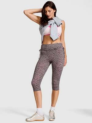 Pink Relay Side-ruched Foldover Capri Legging - Print