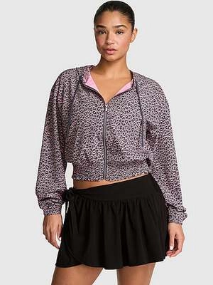 Pink Logo Jacquard Smocked Hooded Jacket - Print