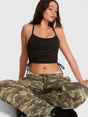 Pink Relay™ Side-ruched Cropped Bra Tank - Black