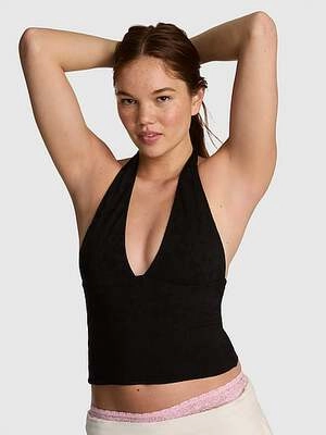 Pink Base Lace Halter Top - Black