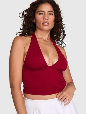Pink Base Lace Halter Top - Red