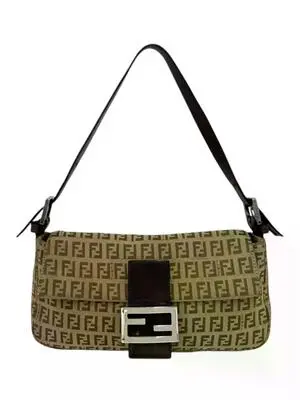 Fendi 2000-2010 Zucchino Canvas Baguette Shoulder Bag - Brown