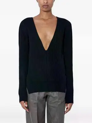 Rick Owens Ribbed-knit V-neck Sweater - Black