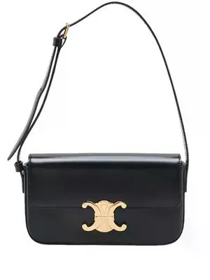 Celine 2010-2026 Shiny Calfskin Triomphe Claude Shoulder Bag - Black