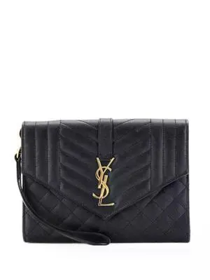 Saint Laurent Classic Monogram Envelope Wristlet Mixed Matelasse Leather Clutch Bag