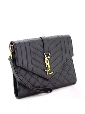 Saint Laurent Classic Monogram Envelope Wristlet Mixed Matelasse Leather Clutch Bag