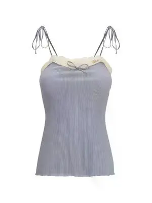 Chloé Thin-strap Tank Top In Cotton Jersey & Lace - Grey
