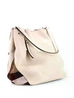 Burberry Maidstone Leather And House Check Canvas Medium Tote Bag