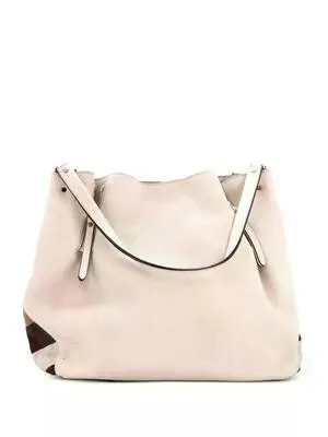 Burberry Maidstone Leather And House Check Canvas Medium Tote Bag - White