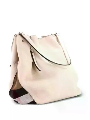 Burberry Maidstone Leather And House Check Canvas Medium Tote Bag - White