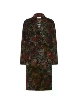 PIERRE-LOUIS MASCIA Griffintn Floral-print Double-breasted Coat - Brown