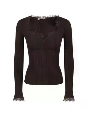 TWINSET Lace-trim Ribbed-knit Sweater - Brown