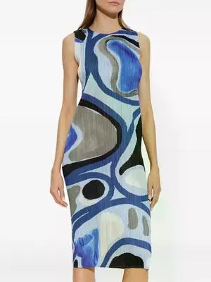 Issey Miyake Midi Rool Abstract-print Pleated Dress - Blue