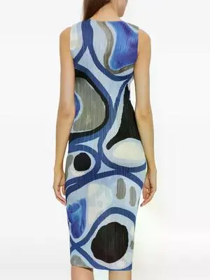 Issey Miyake Midi Rool Abstract-print Pleated Dress - Blue