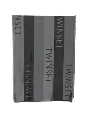 TWINSET Logo-print Frayed Scarf - Black