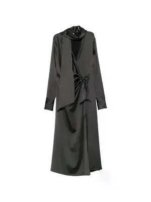 Imperial Satin-finish Wrap Midi Dress - Grey